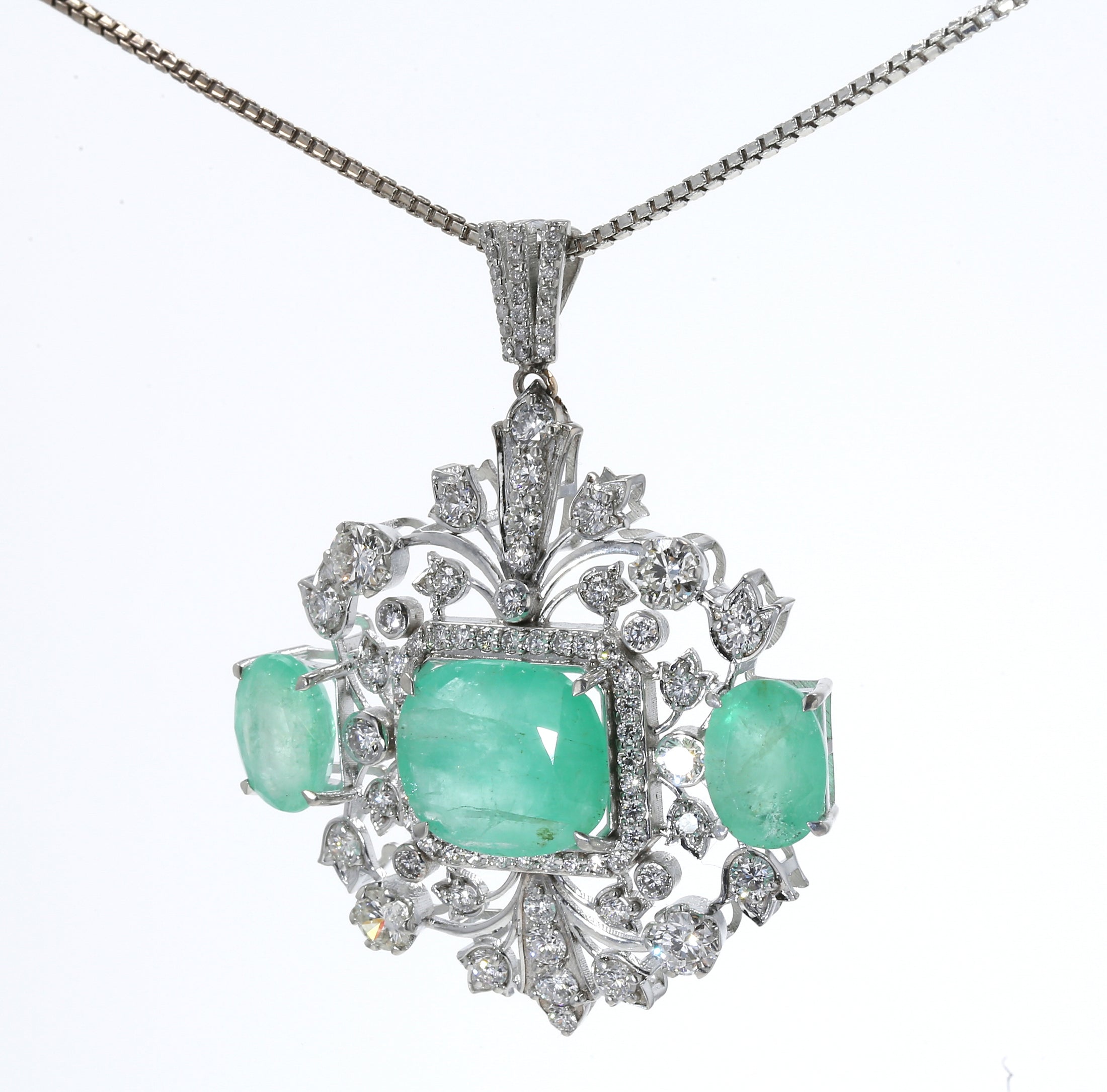 Colombian Emerald Pendant: 11.9 ct tw Emeralds, 2.95 ct tw Diamonds, 1 ...