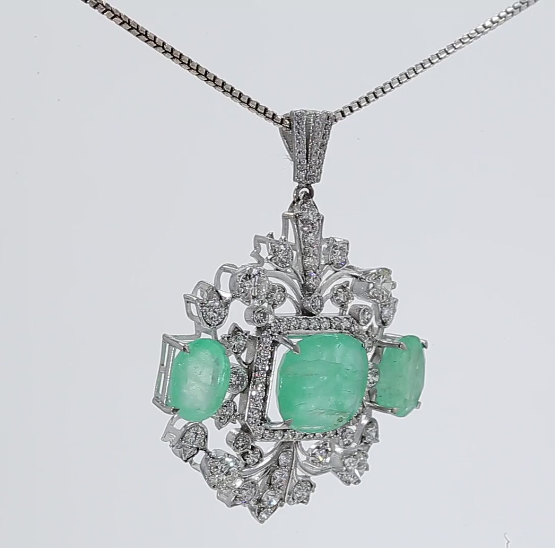 Colombian Emerald Pendant: 11.9 ct tw Emeralds, 2.95 ct tw Diamonds, 1 ...